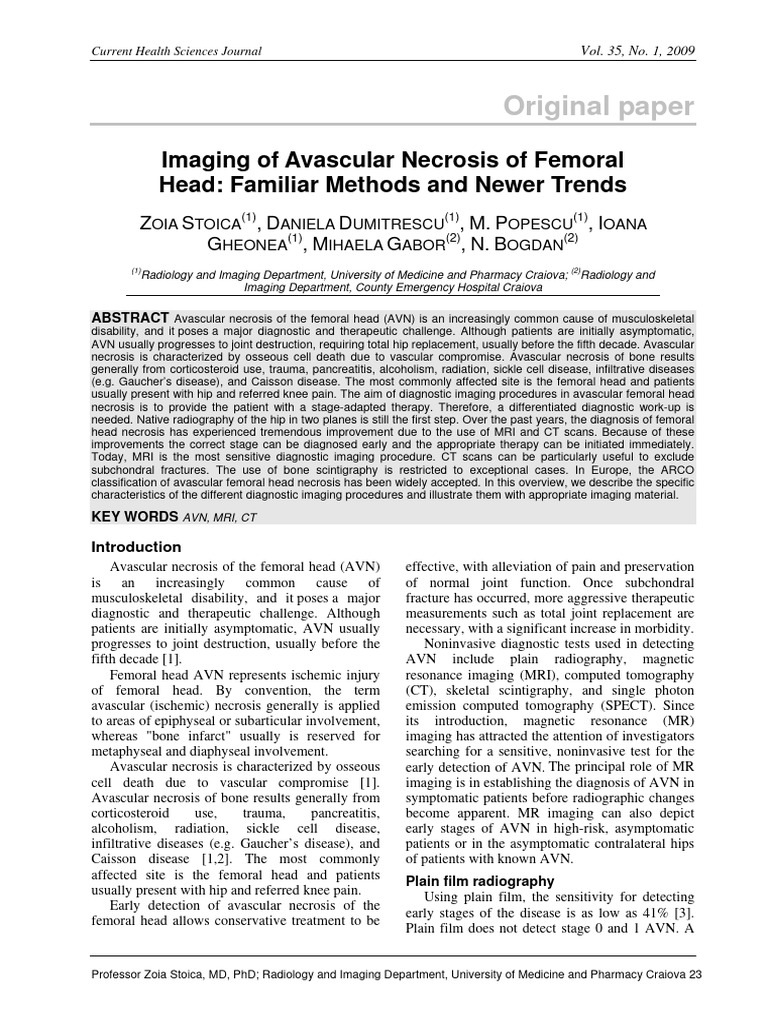 Imaging Of Avascular Necrosis Of Femoral Head Familiar Methods And Newer Trends Pdf