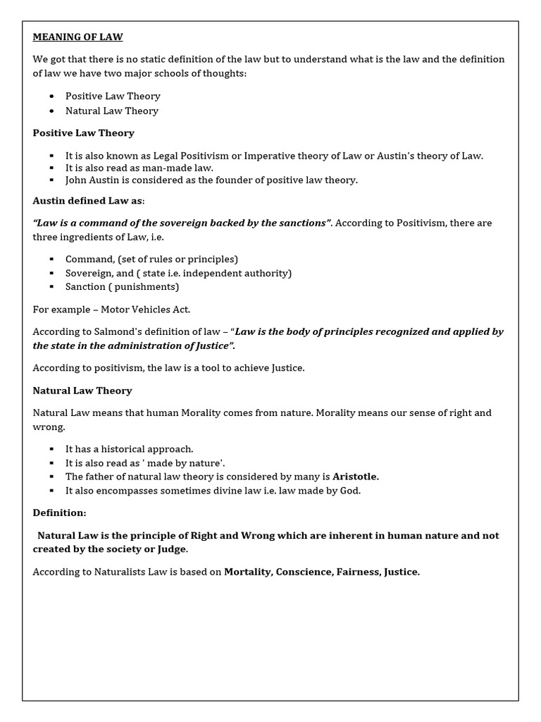 Unit 1 Law Notes | PDF | Natural Law | Jurisprudence