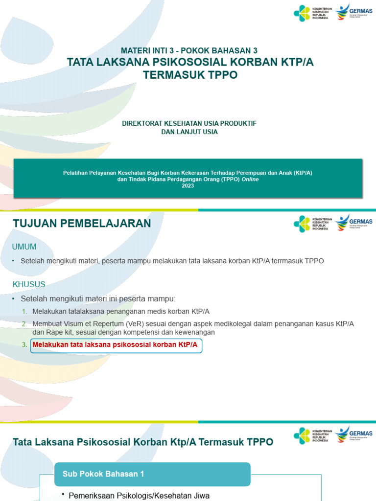 MI 3 PB 3 Tatalaksana Psikososial Korban KtPA Dan TPPO | PDF