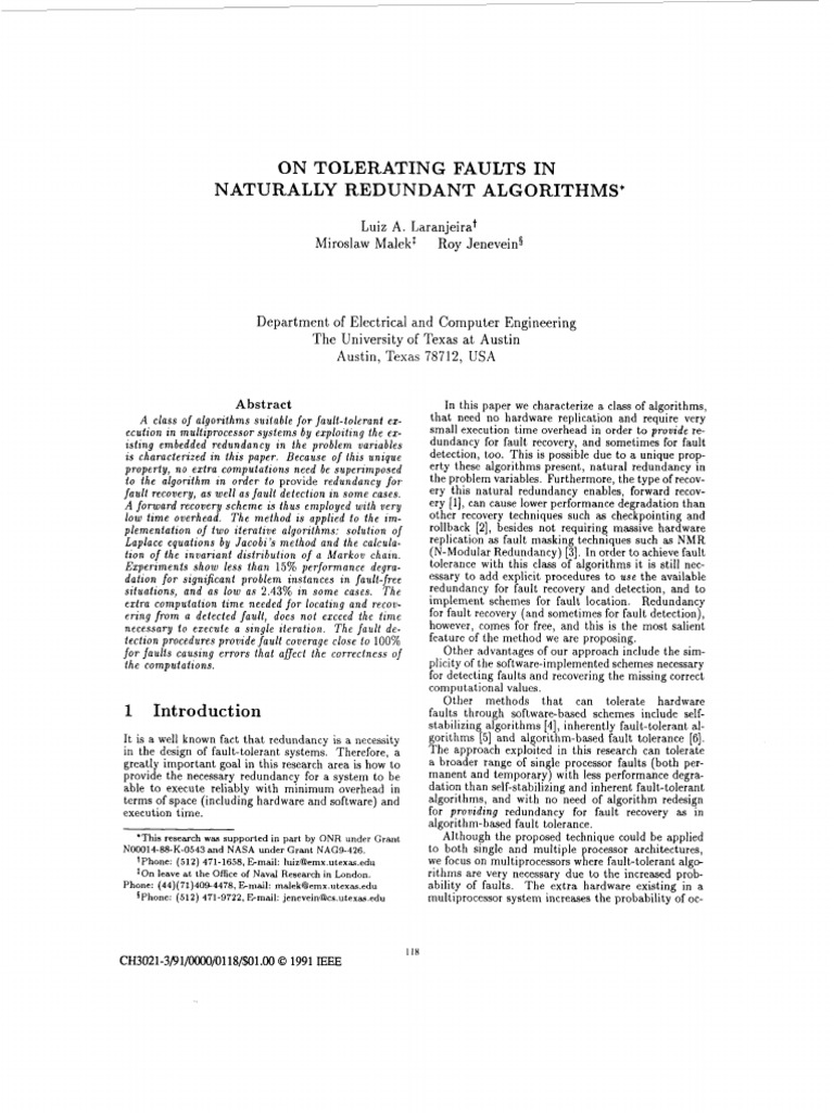 R2 - On Tolerating Faults in Naturally Redundant Algorithms | PDF | Fault Tolerance | Markov Chain