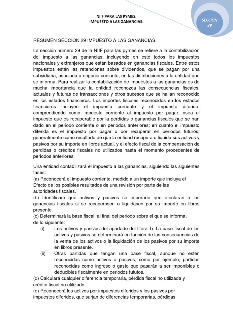 Resumen Seccion 29 Impuesto A Las Ganancias Pdf Normas 1152
