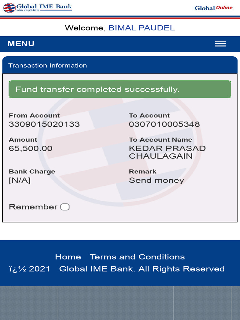 Global IME Bank Internet Banking | PDF