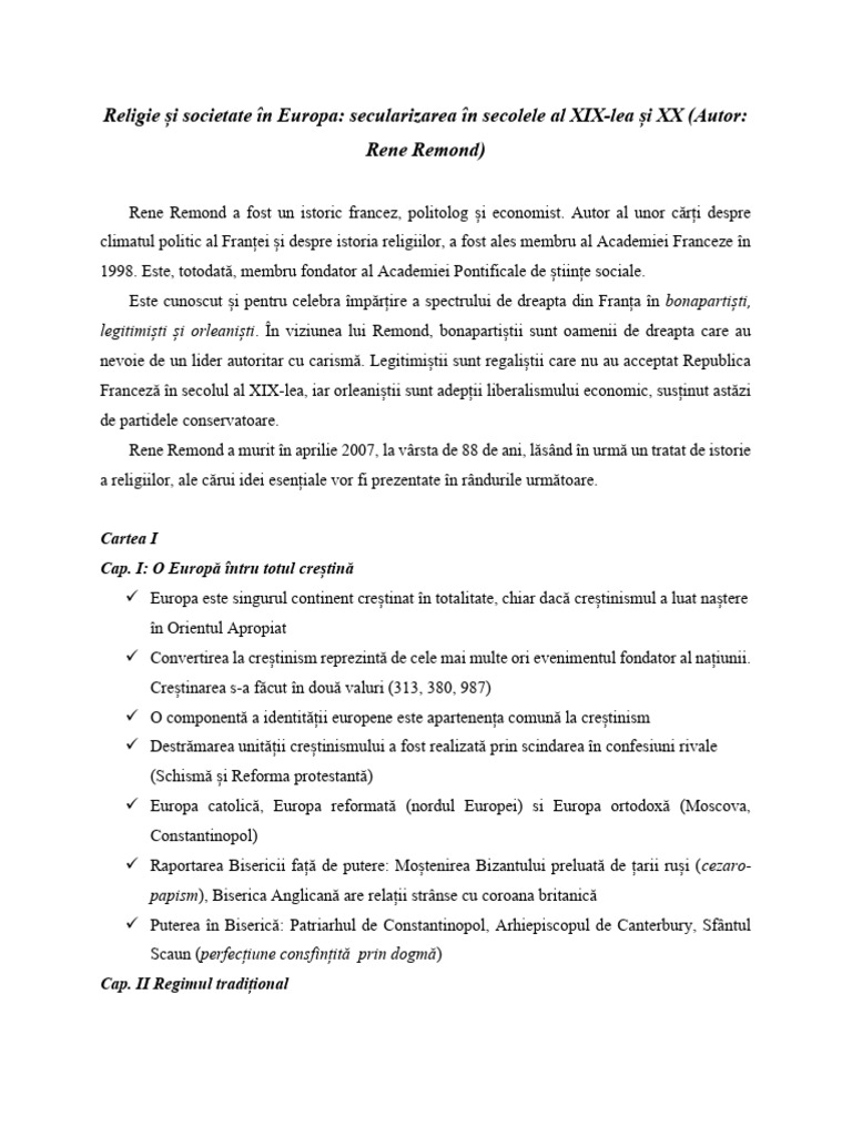Prezentare Carte Rene Remond | PDF