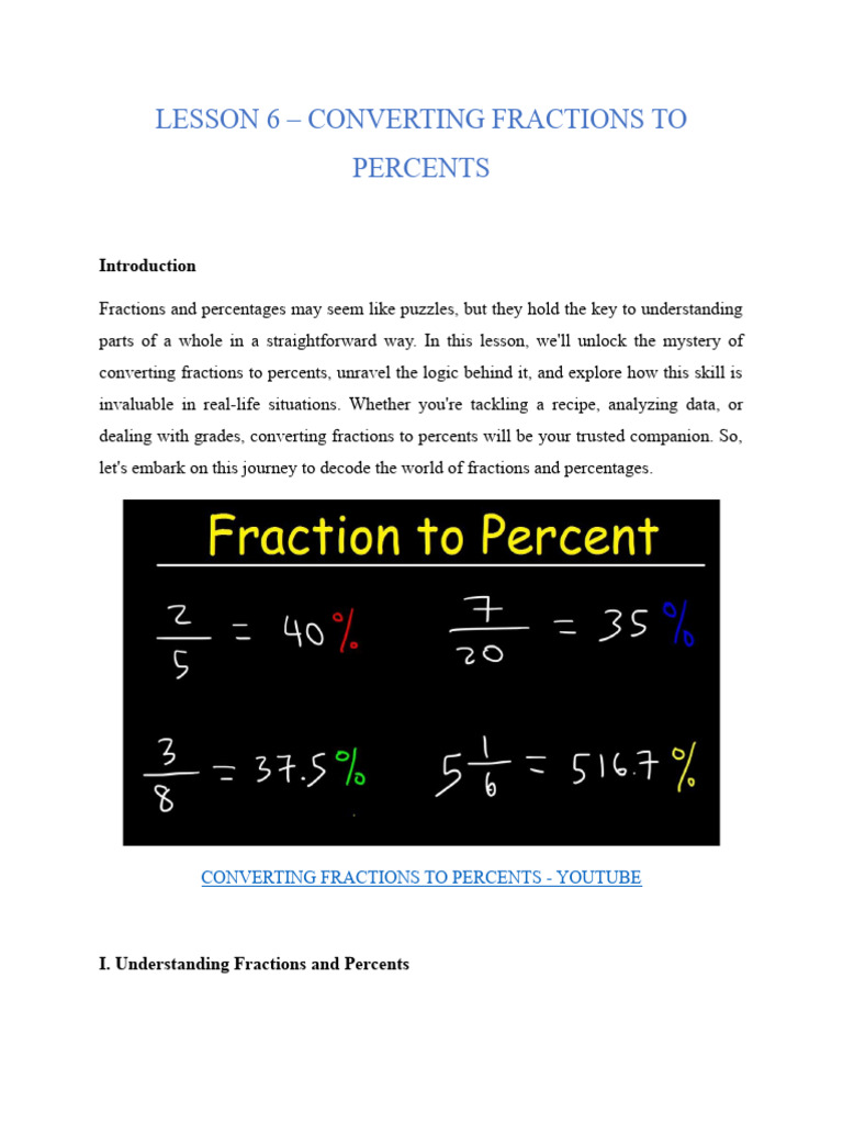 Converting Fractions To Percents | PDF | Career & Growth | Teaching ...