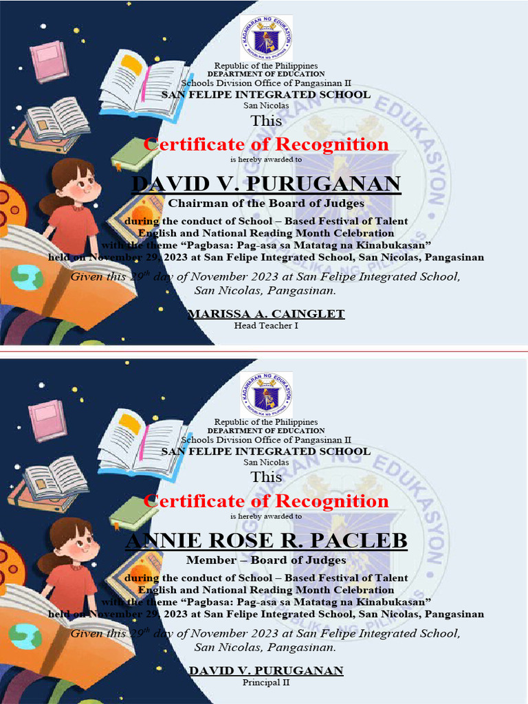 English Festival - Certificate of Recognition - Committee | PDF