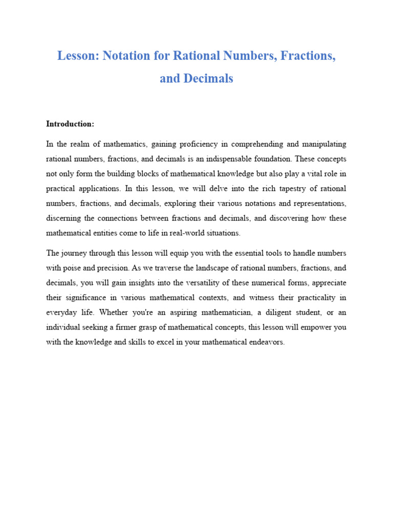 Lesson 3 - Notation For Rational Numbers, Fractions, and Decimals | PDF