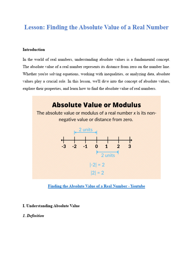 Lesson 5_Finding the Absolute Value of a Real Number | PDF