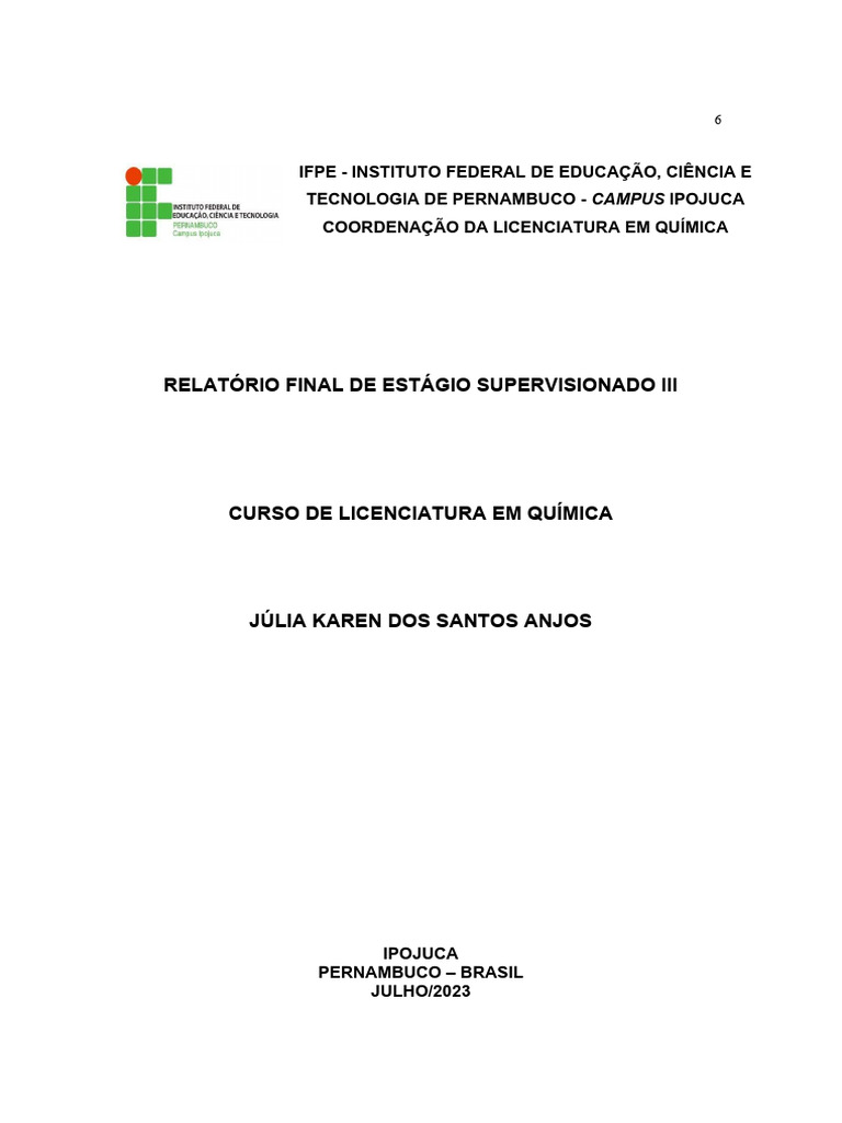 Júlia Anjos - Relatório Final de Estágio Supervisionado Iii - 2023.1 | PDF Júlia Anjos - Relatório Final de Estágio Supervisionado Iii - 2023.1 | PDF