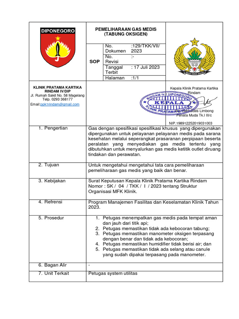 TKK 3 Ep 2 Sop Pemeliharaan Gas Medis | PDF