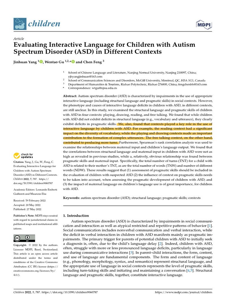 Evaluating Interactive Language For Children With Autism | PDF
