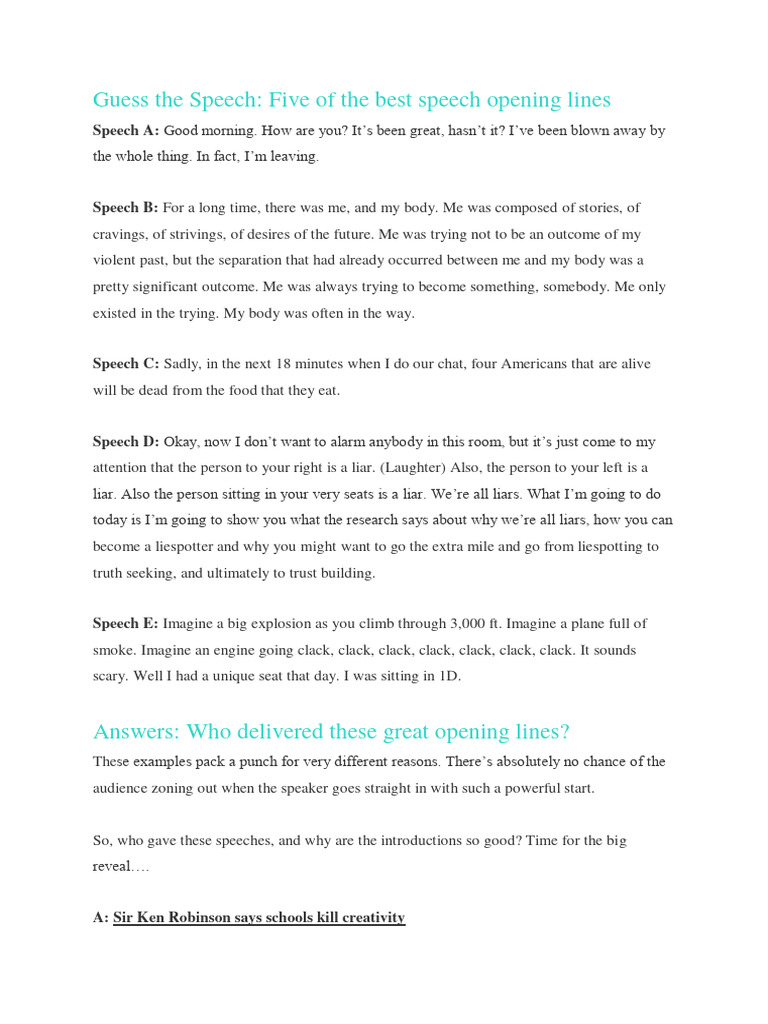 Guess The Speech | PDF | Public Speaking