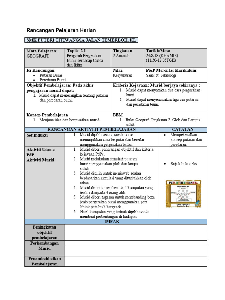 Geo Contoh RPH Pergerakan Bumi | PDF