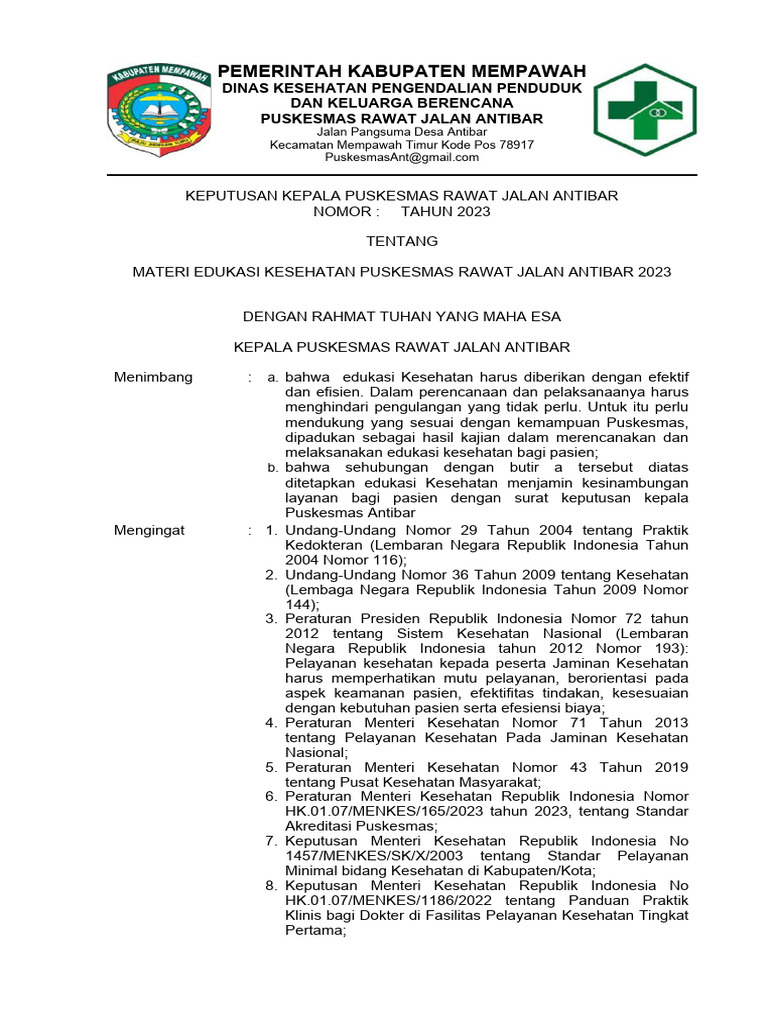 Edukasi Kesehatan Puskesmas Antibar | PDF