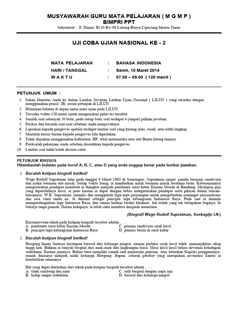 Soal Ucun 2 Bahasa SMP Kelas 9 PDF Free | PDF