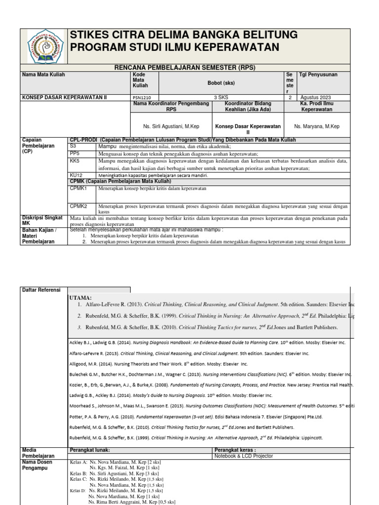 RPS Proses Keperawatan Dan Berfikir Kritis | PDF