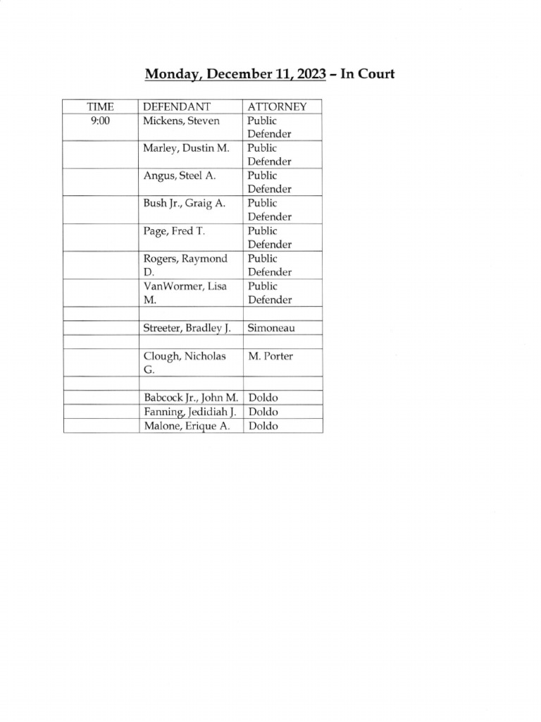Jefferson County Court Calendar Dec. 11, 2023 | PDF