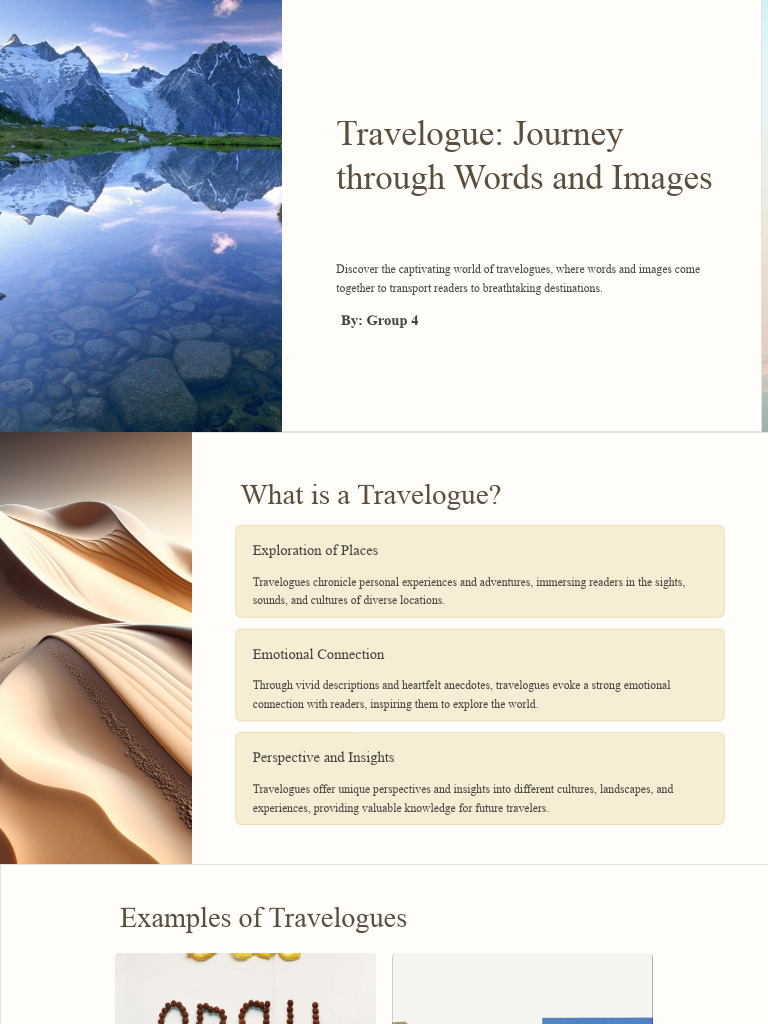Travelogue Journey Through Words and Images | PDF | Travel Literature
