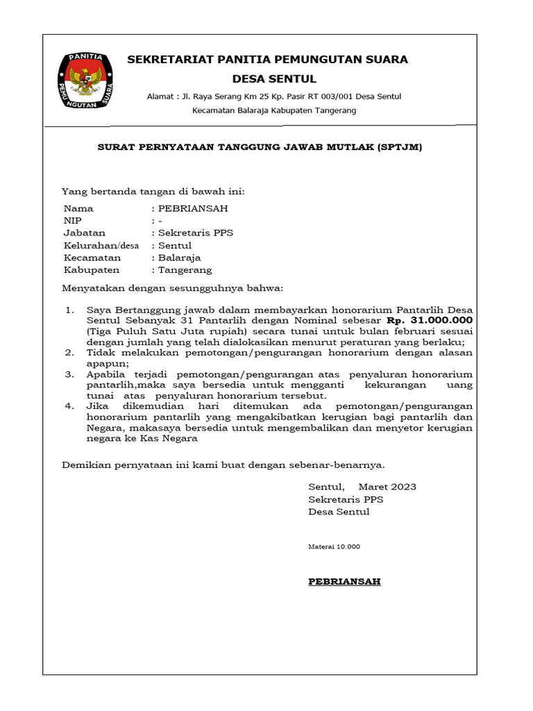 Form SPTJM Pantarlih | PDF