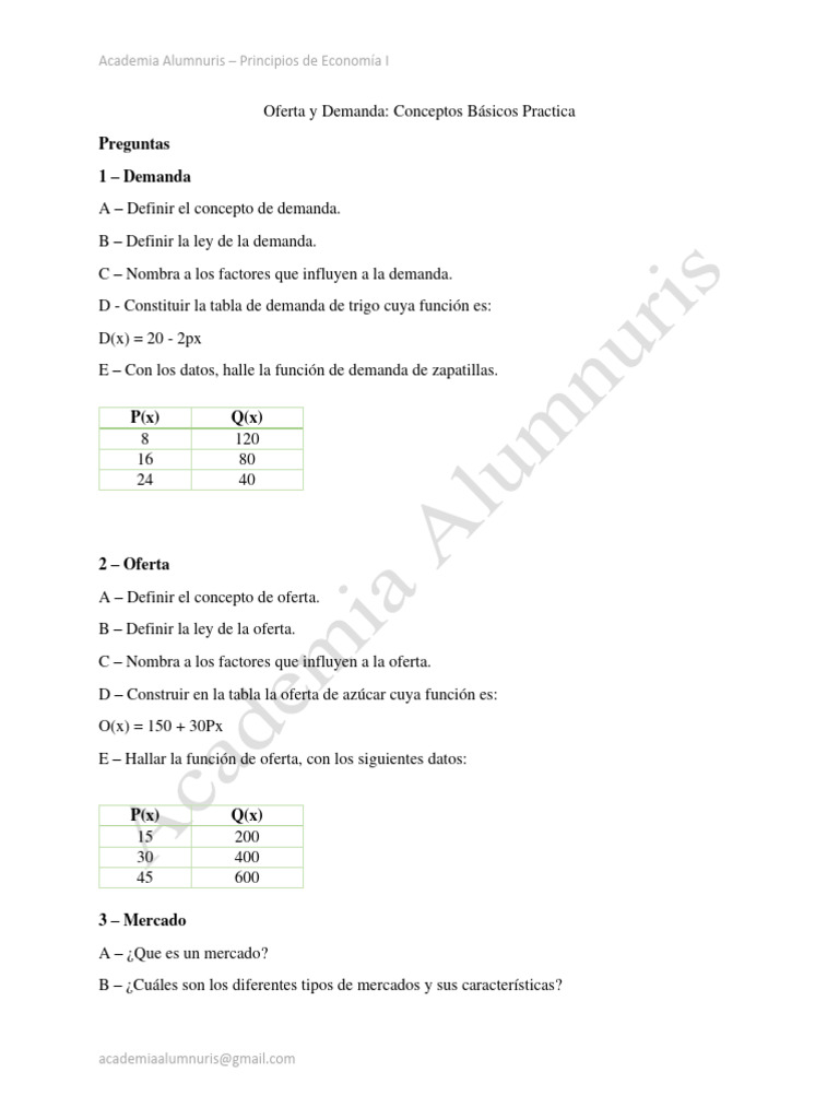 U2 Oferta y Demanda Conceptos Basicos Practica - Academia Alumnuris | PDF U2 Oferta y Demanda Conceptos Basicos Practica - Academia Alumnuris | PDF