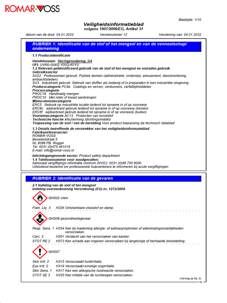 Veiligheidsinformatieblad (MSDS) G4 | PDF