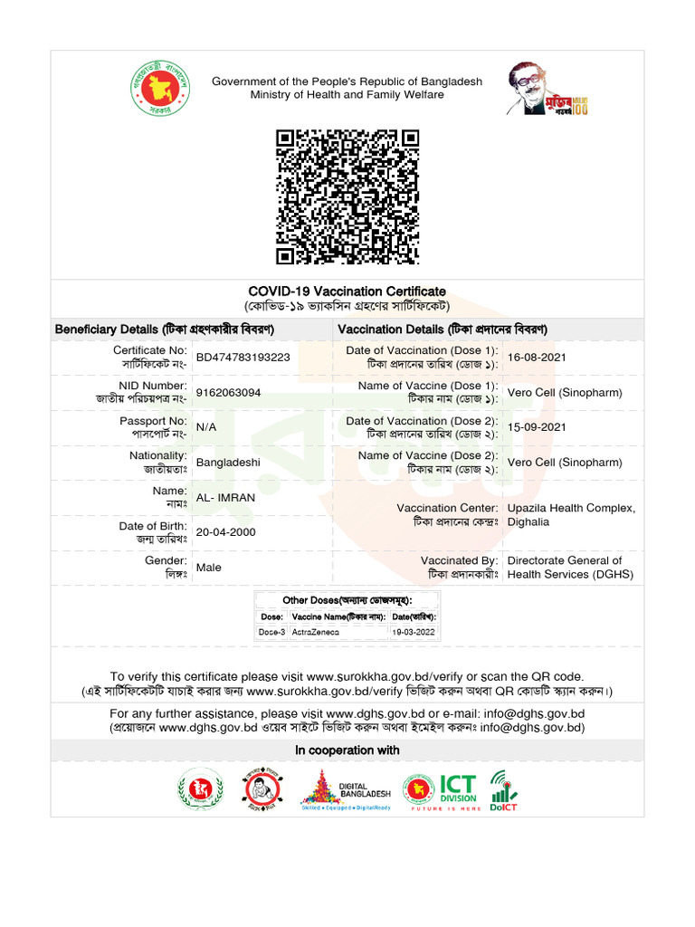 Covid 19 Certificate | PDF