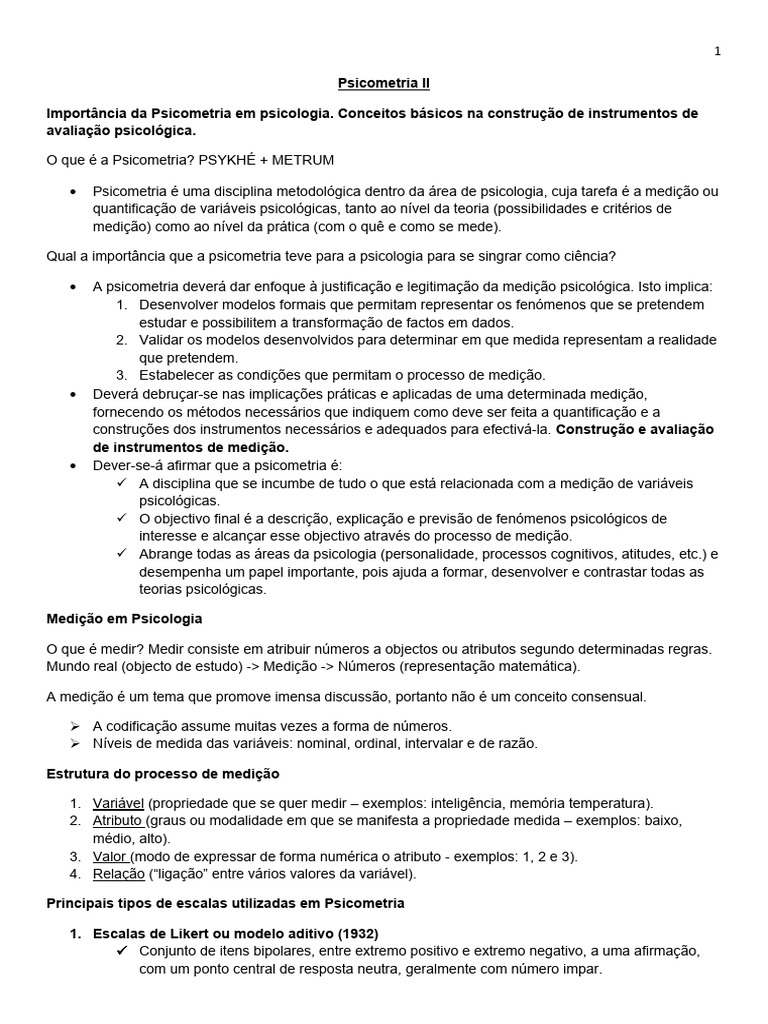 Apontamentos Psicometria II | PDF