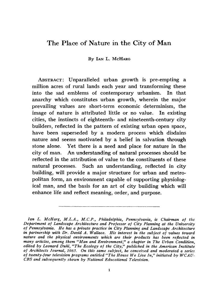 The Place of Nature in The City of Man - Ian McHarg | PDF | Landscape ...