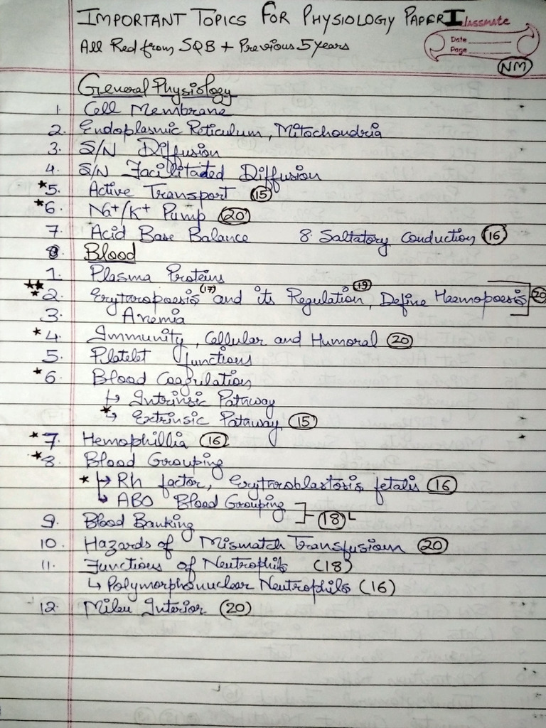Physiology Paper 1 IMP | PDF