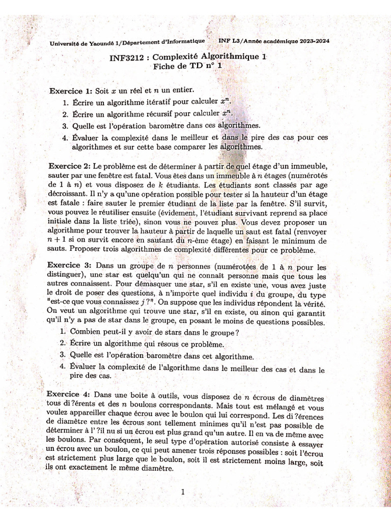 TD1 Algorithmique EC1 | PDF