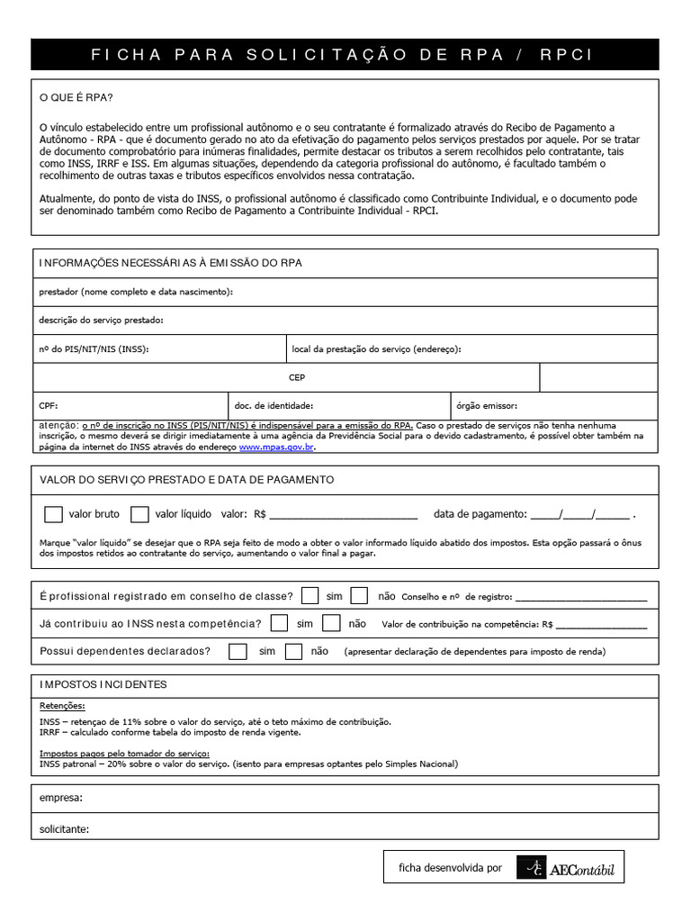 RPA - Modelo | PDF | Impostos | Imposto de Renda