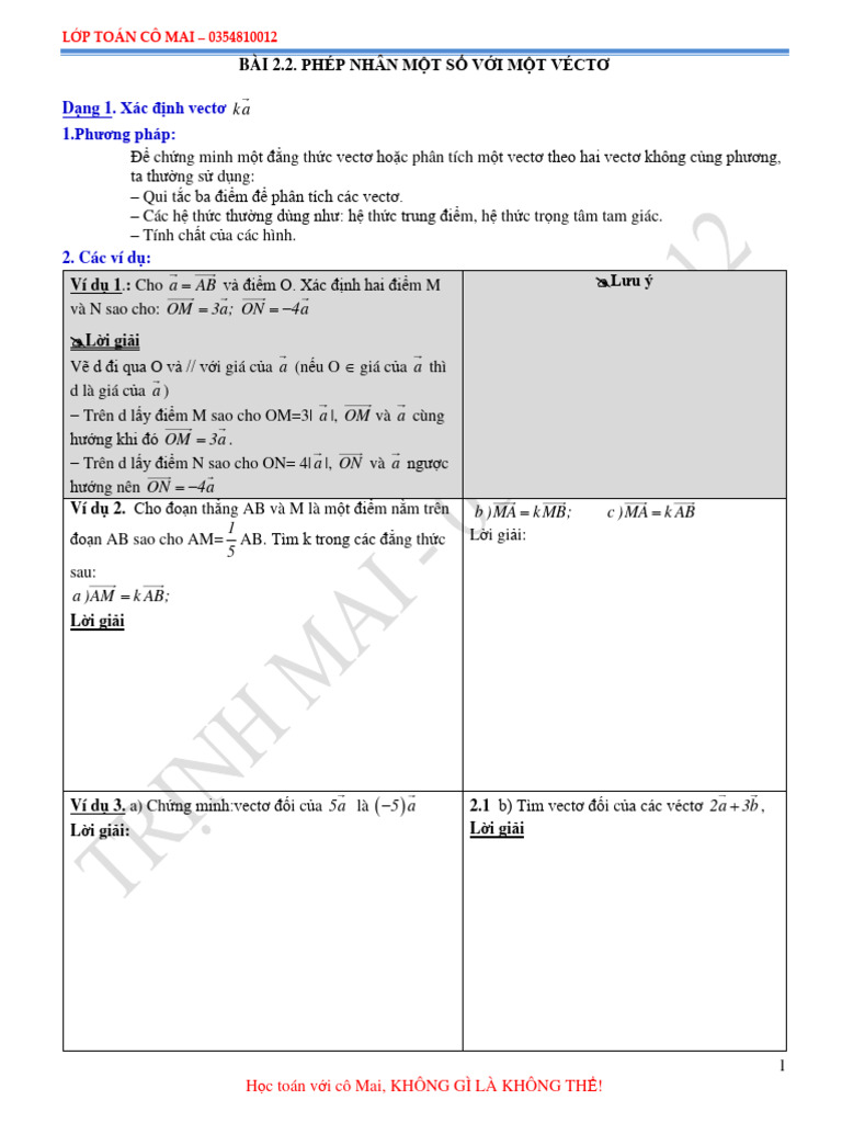 T10 - C2 - B2.2 - LT+BT - Phép Nhân 1 Số Với Vecto | PDF