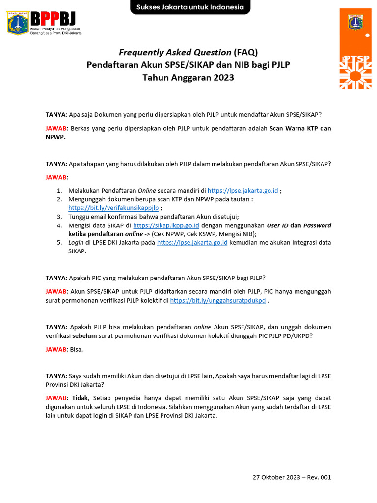 Panduan Pendaftaran SPSE/SIKAP PJLP | PDF | Karier & Perkembangan ...