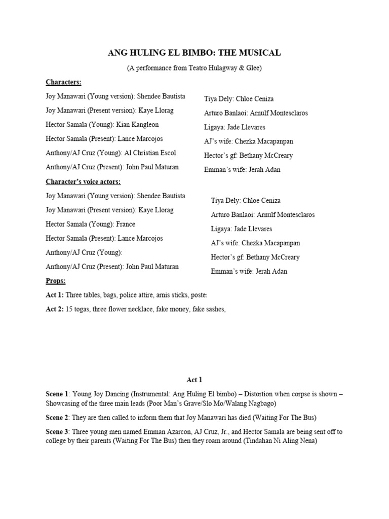 Ang Huling El Bimbo Script Final | PDF | Musicals | Performing Arts