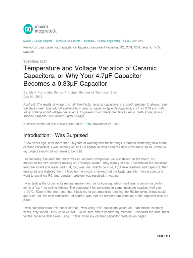 Temperature and Voltage Variation Ceramic Capacitor Maxim Integrated ...