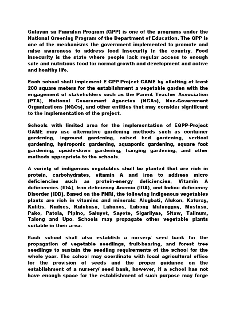 Gulayan sa Paaralan Program Overview | PDF