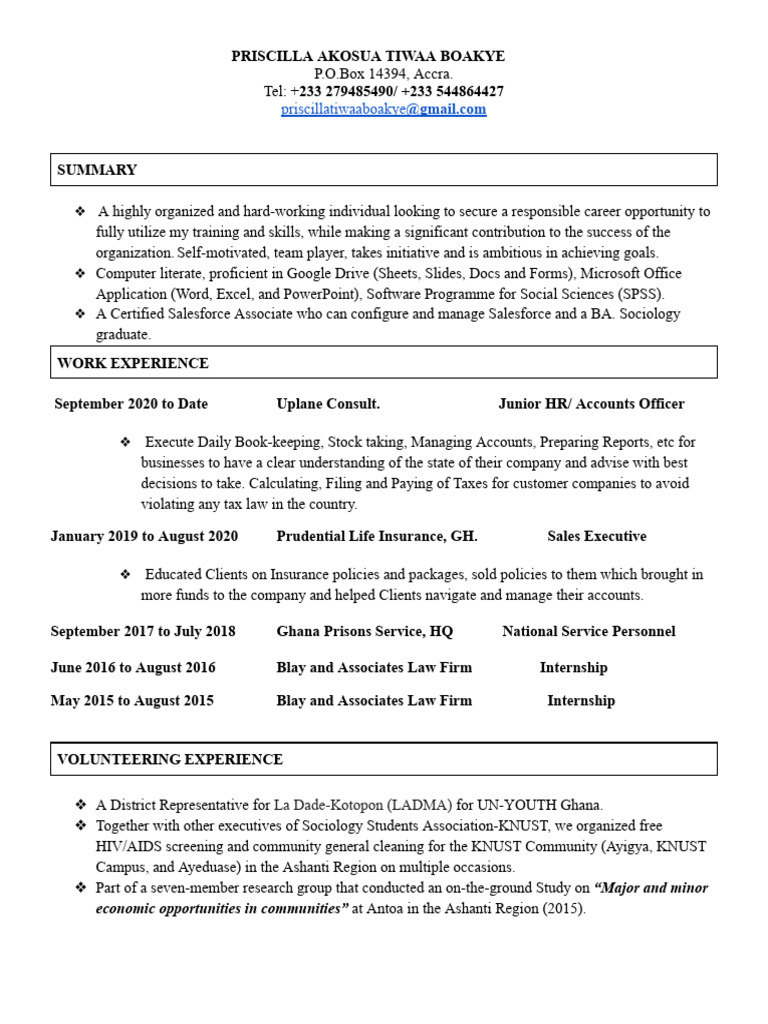 PRISCILLA AKOSUA TIWAA BOAKYE - Resume | PDF | Software | Business