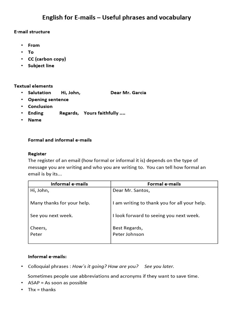 English For Emails - Useful Phrases | PDF