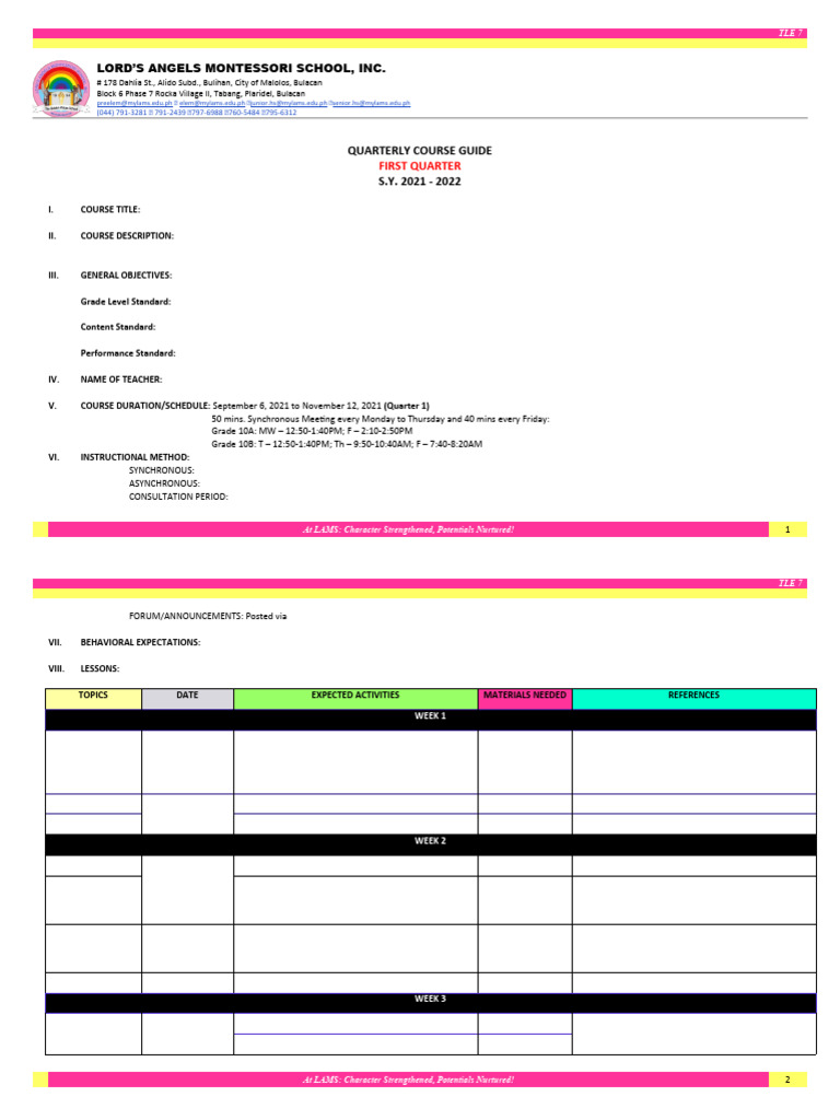TLE 7 Course Guide: First Quarter | PDF | Teaching | Human Communication