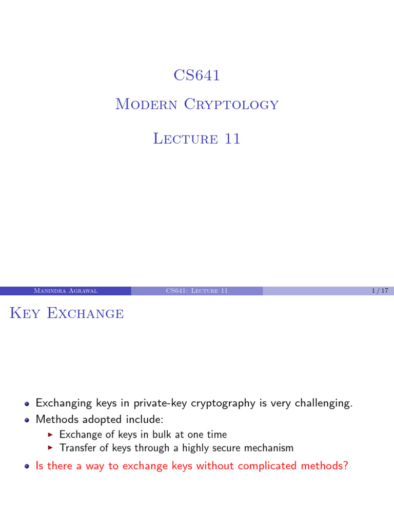 Lecture 11 - Public Key Cryptography | PDF | Cryptography | Public Key Cryptography
