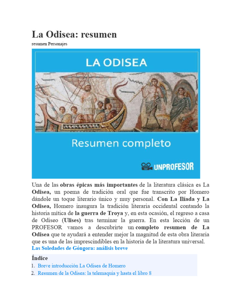 Resumen de La Odisea de Homero | PDF | Clásicos