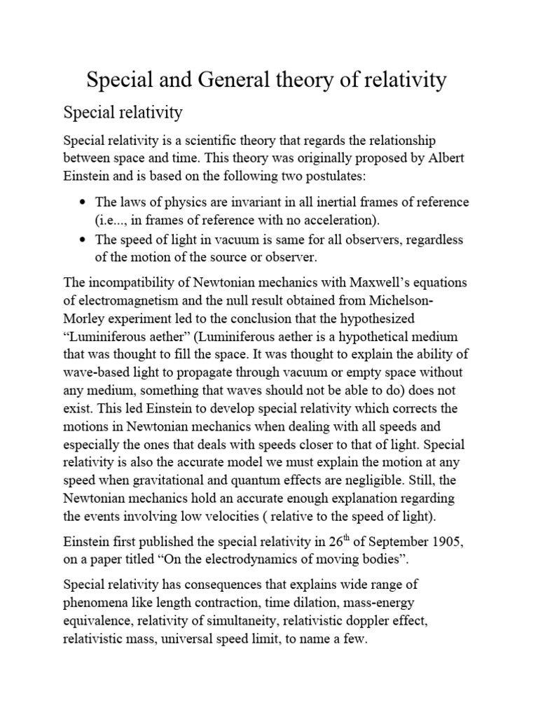 Special and General Theory of Relativity | Download Free PDF | Special ...
