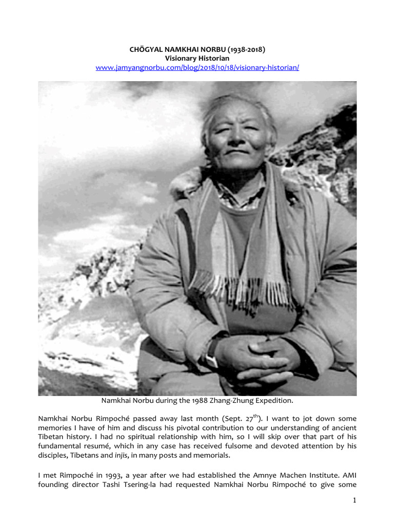 CHÖGYAL NAMKHAI NORBU (1938-2018) Visionary Historian | PDF | Tibetan ...