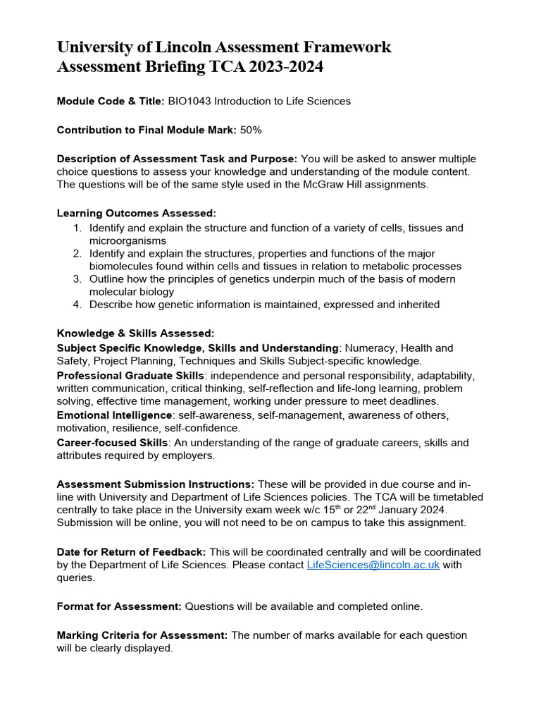 University of Lincoln Module Assessment Briefing TCA 2023-2024 | PDF ... University of Lincoln Module Assessment Briefing TCA 2023-2024 | PDF ...