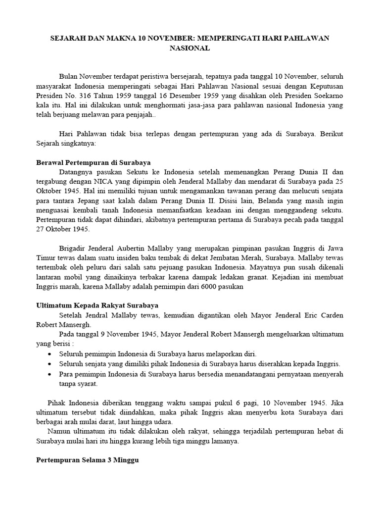 Sejarah Dan Makna Peringatan Hari Pahlawan 10 November | PDF