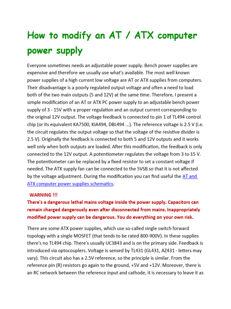 How To Modify An at ATX Computer Power Supply | Download Free PDF ... How To Modify An at ATX Computer Power Supply | Download Free PDF ...