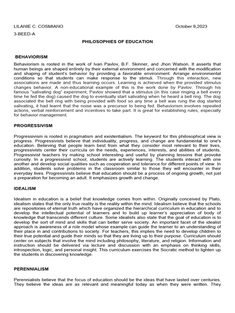 Philosophies of Education | PDF