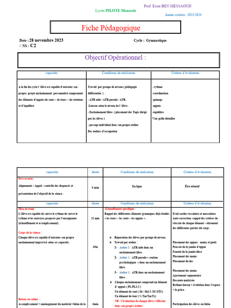 Fiche Pedagogique | PDF