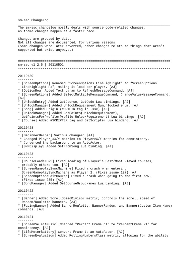 Changelog SM-SSC | PDF
