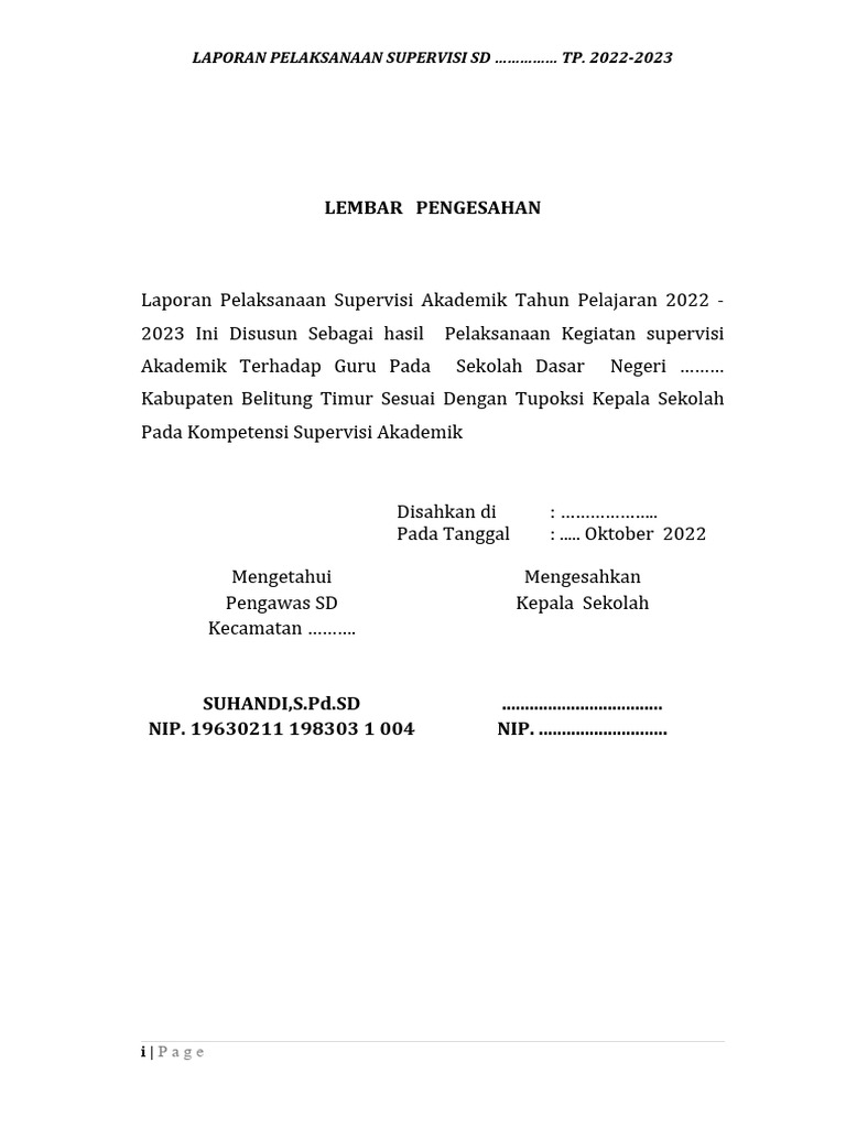 1-Laporan Pelaksanaan Supervisi Akademik - 2022-2023 | PDF