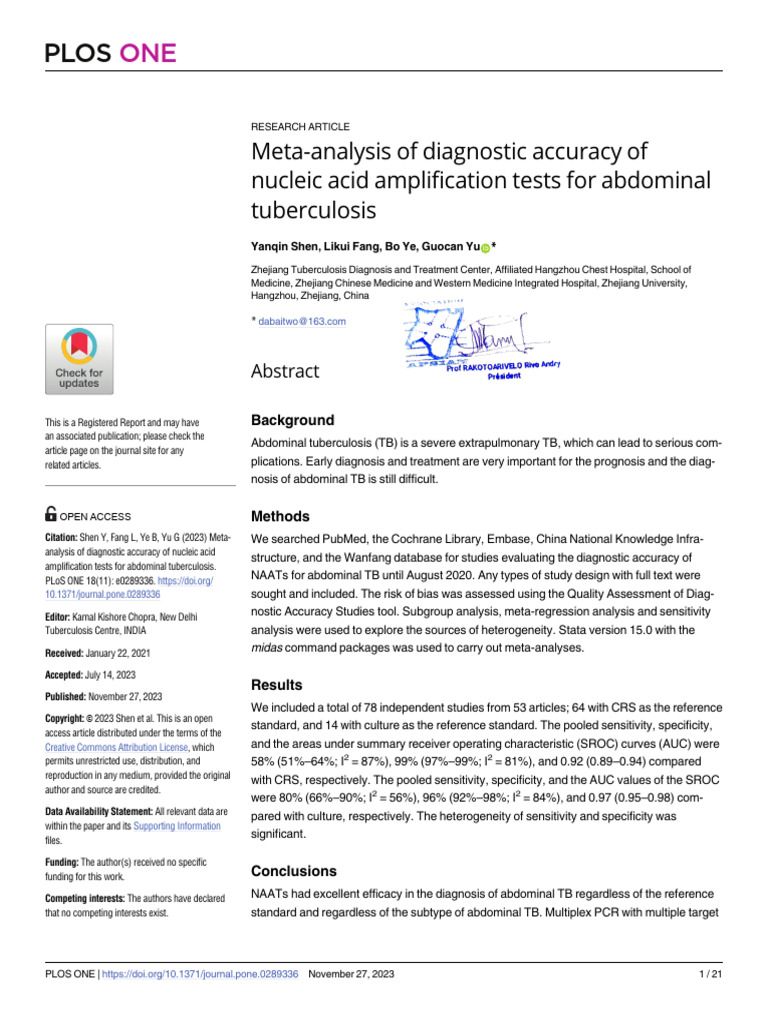Meta-Analysis of Diagnostic Accuracy of Nucleic Ac (Signed) | PDF | Tuberculosis | Systematic Review